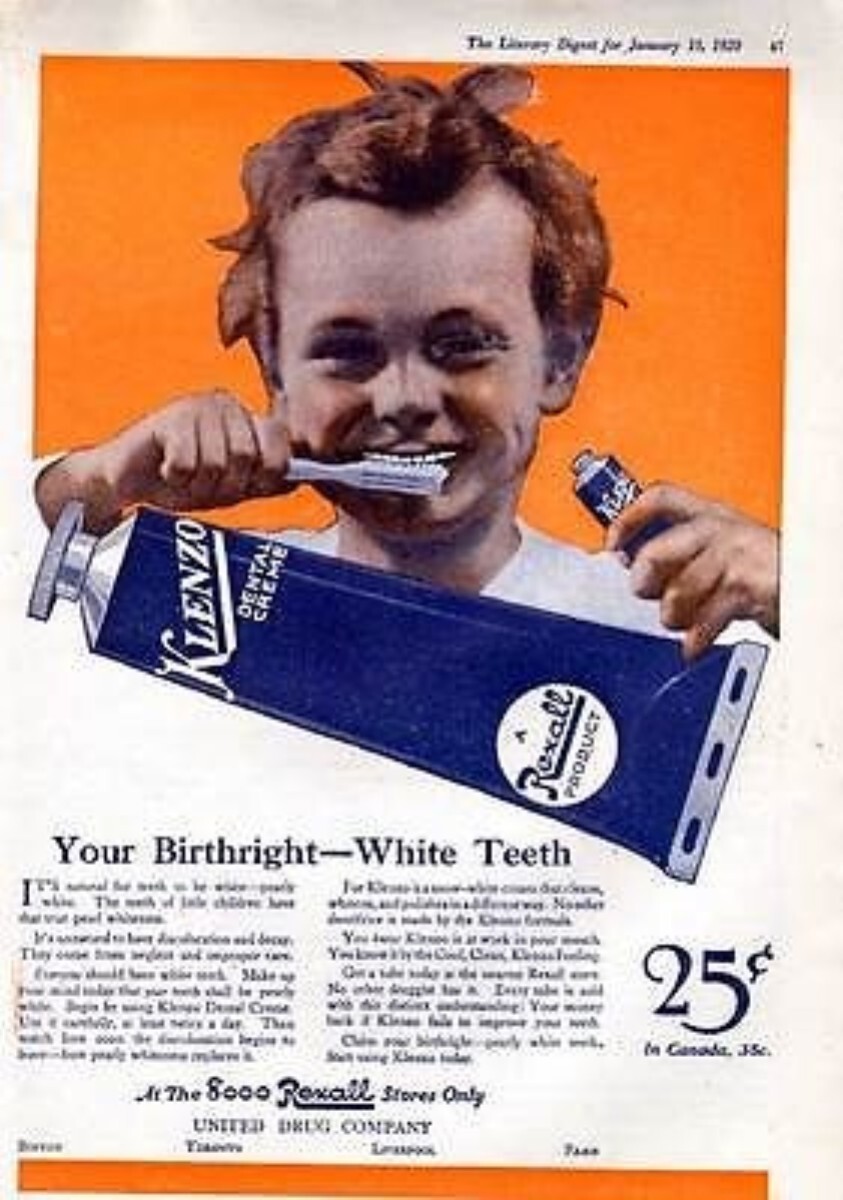 1920 REXALL DRUG STORE KLENZO TOOTHPASTE DENTAL CREAM MEDICAL BRUSH AD ...