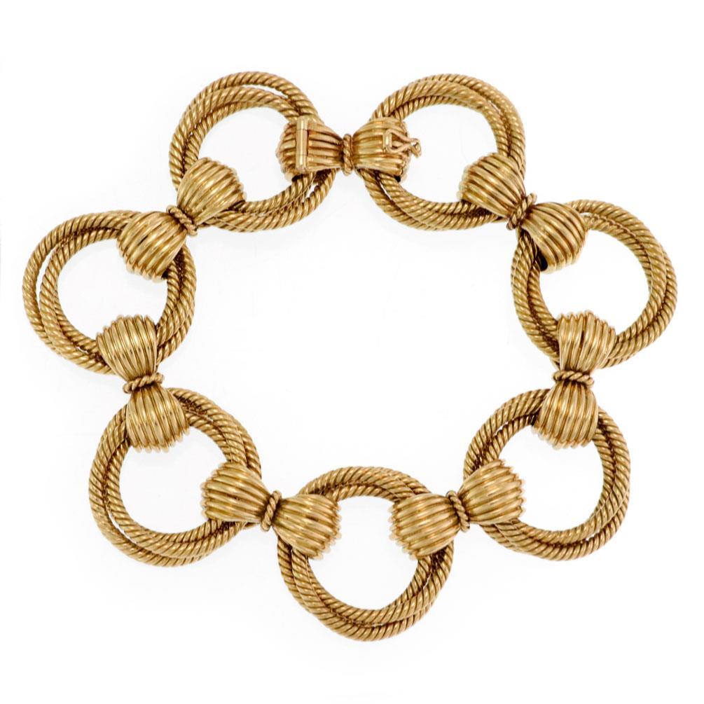 Estate 18k Yellow Gold Wire Cable 3 Ring Links Fancy Bracelet ...