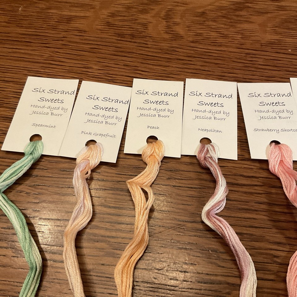 RARE LOT OF 14 SIX STRAND SWEETS HAND DYED BY JESSICA BURR FLOSS THREAD ...