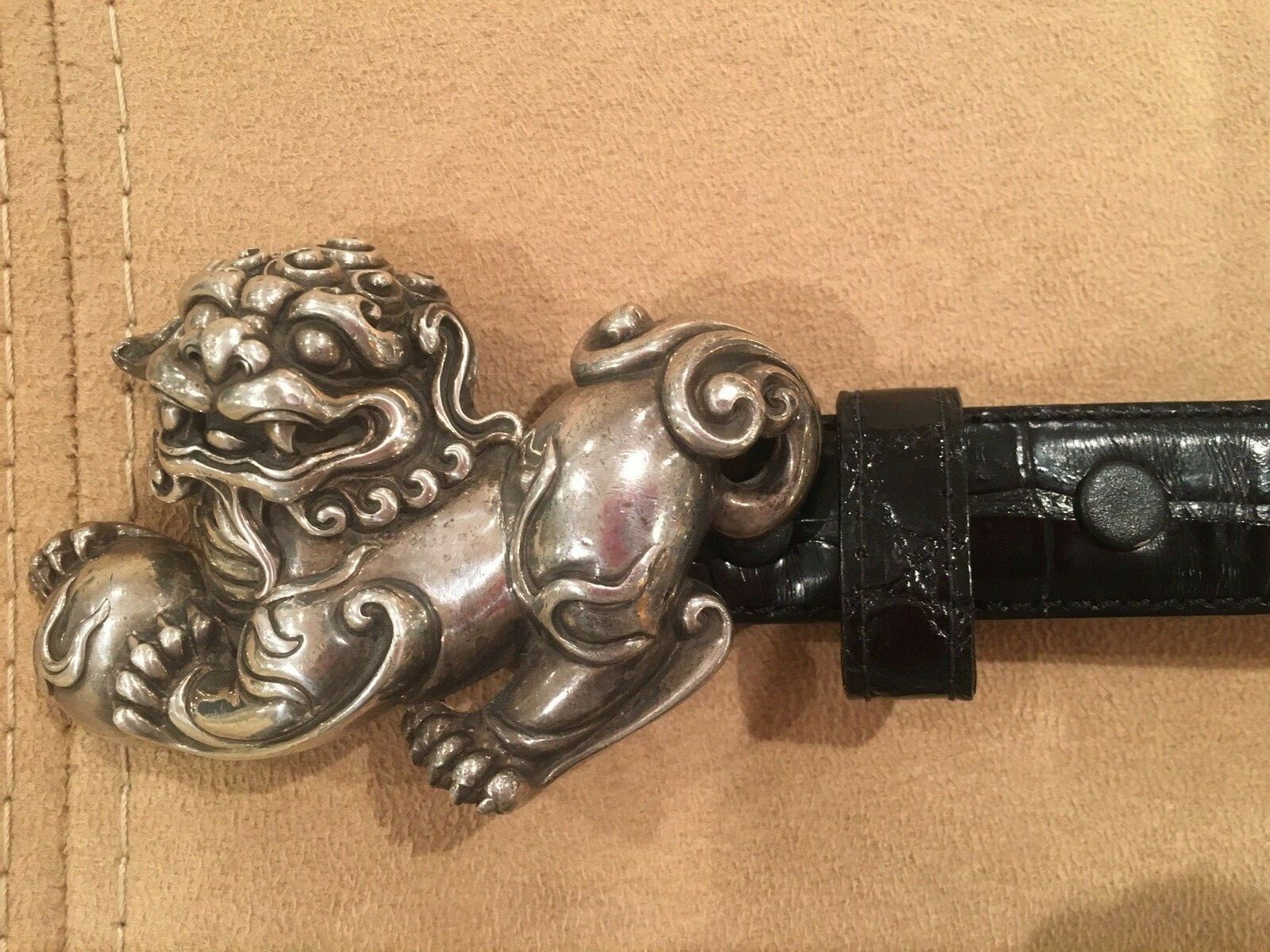 Rare!!! Kieselstein Sterling Manchu Foo Dog Buckle W/Black Alligator ...