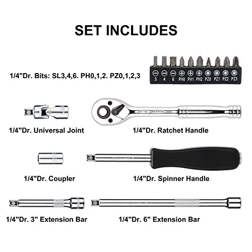 62 Pieces 1/4 Inch Drive Socket Set Sae/metric 1/4" Socket Set With ...