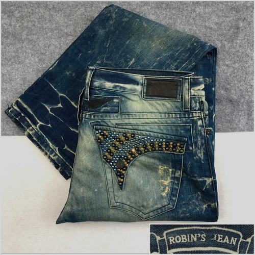 Robins Jean Mens Jeans Size 38L Flap Pockets Studded Rhinestones ...