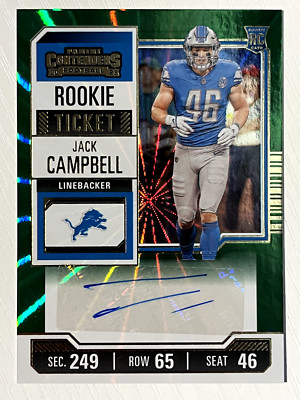 Jack Campbell 2023 Panini Contenders Rookie Ticket Auto Green Laser ...