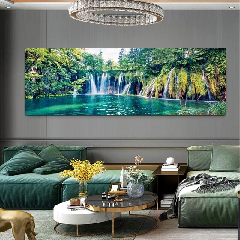 Landscape Waterfall Canvas Painting Lake Posters Prints Art Wall Art ...