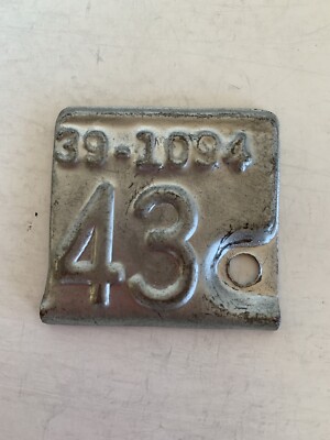 Vintage 1943 Metal Yearly Car Tag For License Plate 39-1094 Collector ...