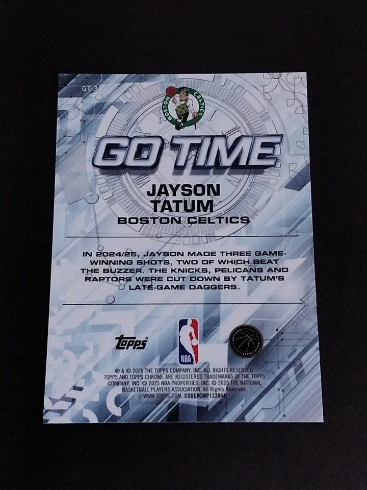 JAYSON TATUM 2025-26 Topps Chrome Basketball Go Time Insert #GT-3 NBA ...
