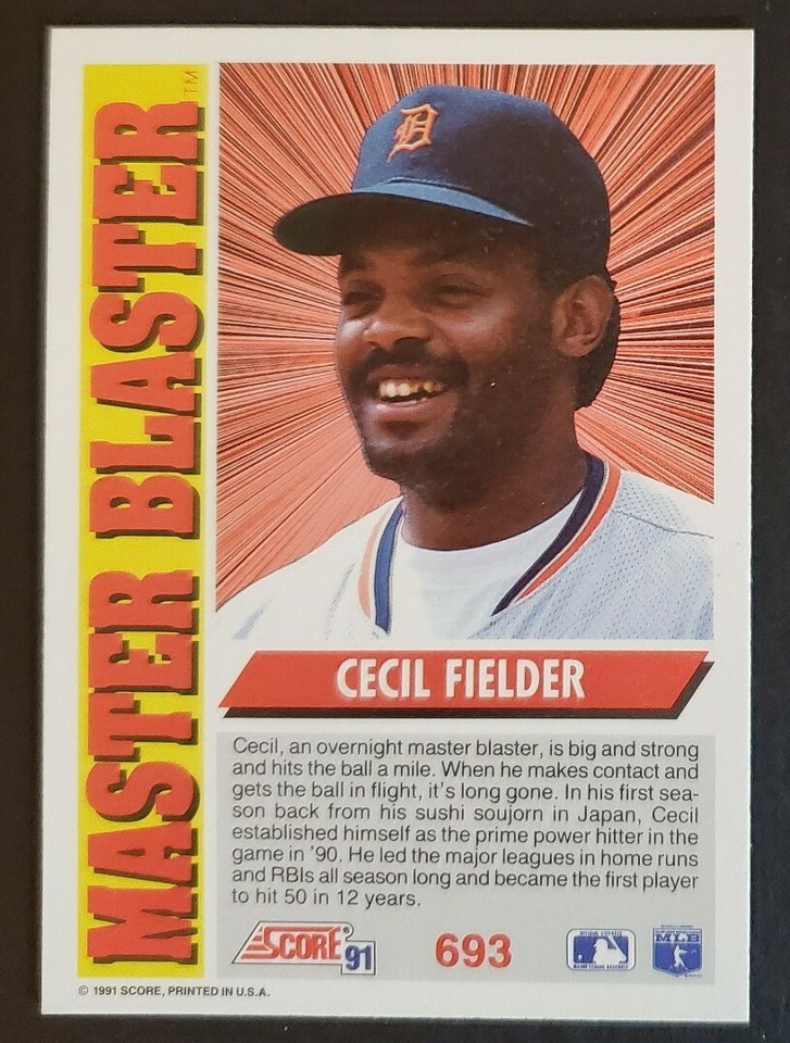 1991 Score #693 Cecil Fielder TIGERS MASTER BLASTER Insert baseball ...