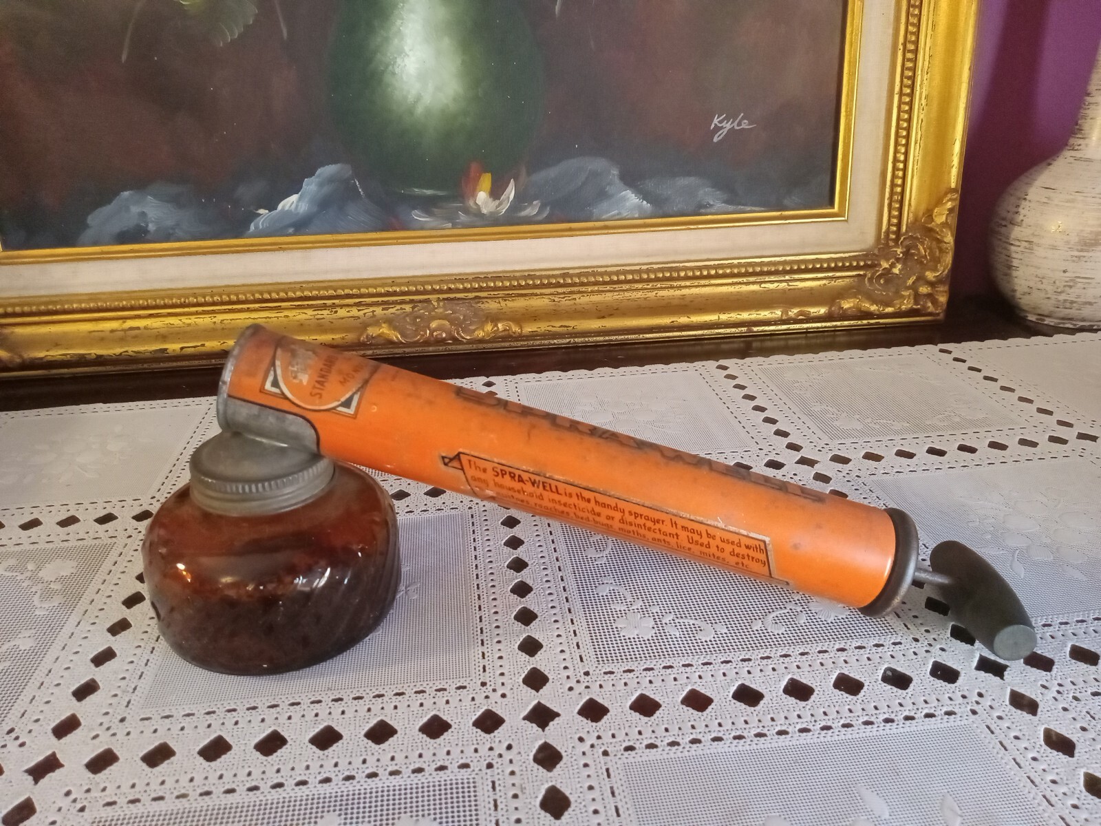 Vintage Spra-well Metal Bug Sprayer With Wooden Handle and Amber Glass ...