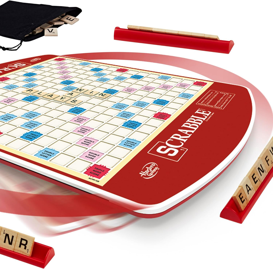 Hasbro Gaming Scrabble Deluxe Edition Letter Tiles Word Game | Rotating ...
