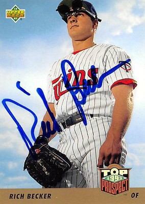 Rich Becker autographed baseball card (Twins) 1993 Upper Deck Top ...