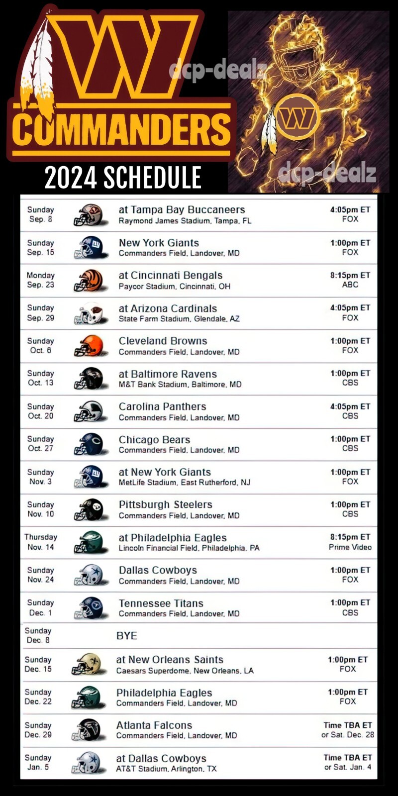 WASHINGTON COMMANDERS 2024 NFL Football Schedule Refrigerator Magnet 4 ...