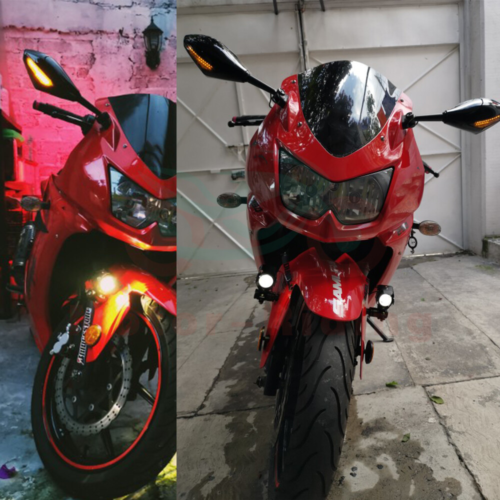 For Yamaha YZF R1 R3 R6 R6S FZ R600 Motorcycle LED Turn Signals Mirrors ...