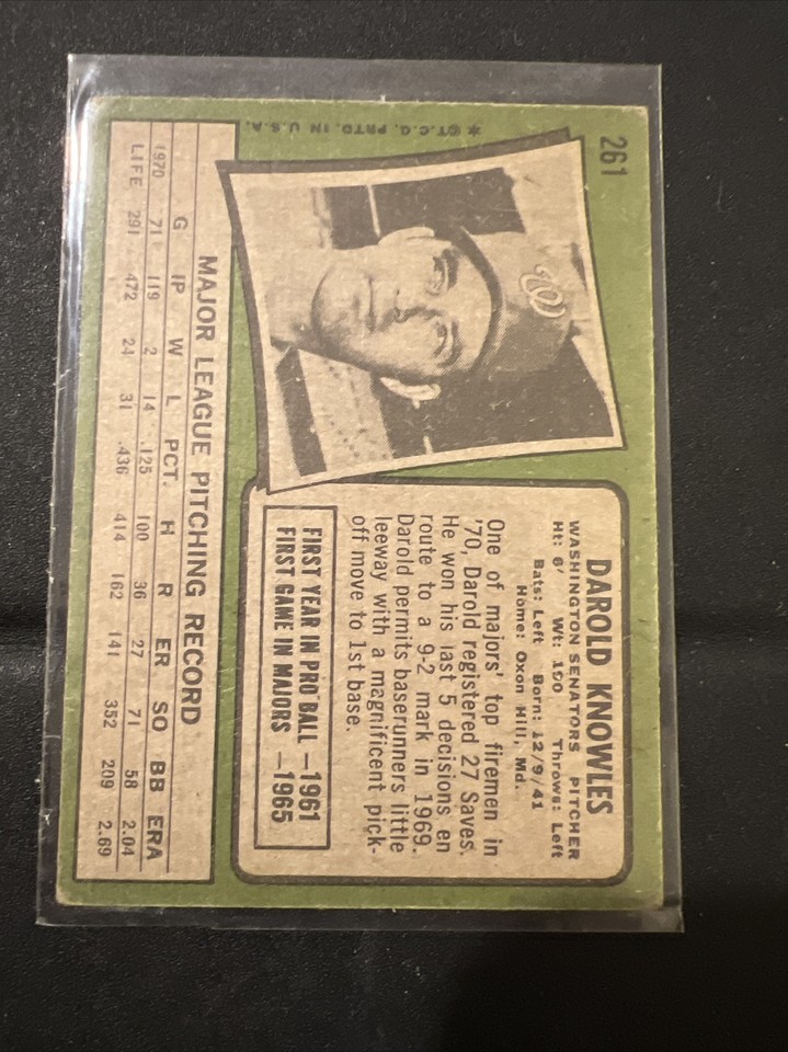 1971 Topps Baseball Card #261 Darold Knowles - Low To Mid Grade - G/VG ...
