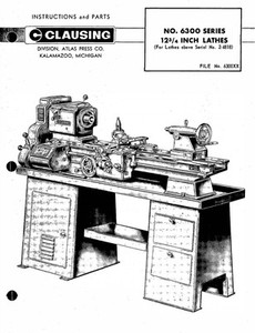 Atlas Clausing 6300 Series 12" Lathe Instructions and Repair Parts ...