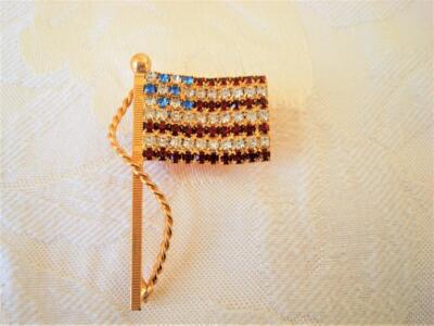 Vintage Patriotic U.S. American Flag Pin Brooch With Rhinestones | eBay