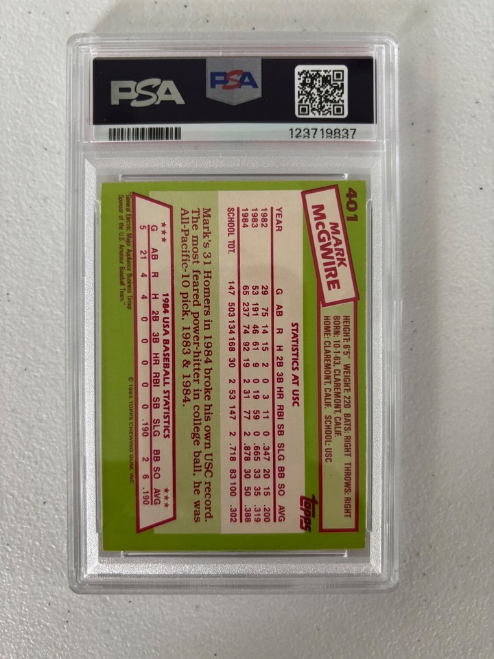 1985 TOPPS TIFFANY BASEBALL #401 MARK McGWIRE ROOKIE PSA 6 EX-MT NEW ...