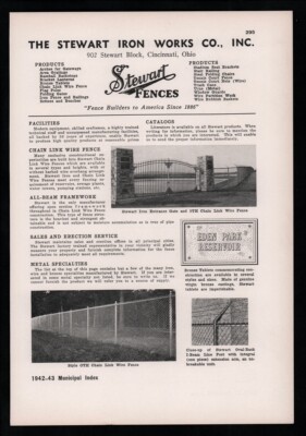 1942 Stewart Iron Works Co. Chain Link Iron Fence Cincinnati OH Vintage ...