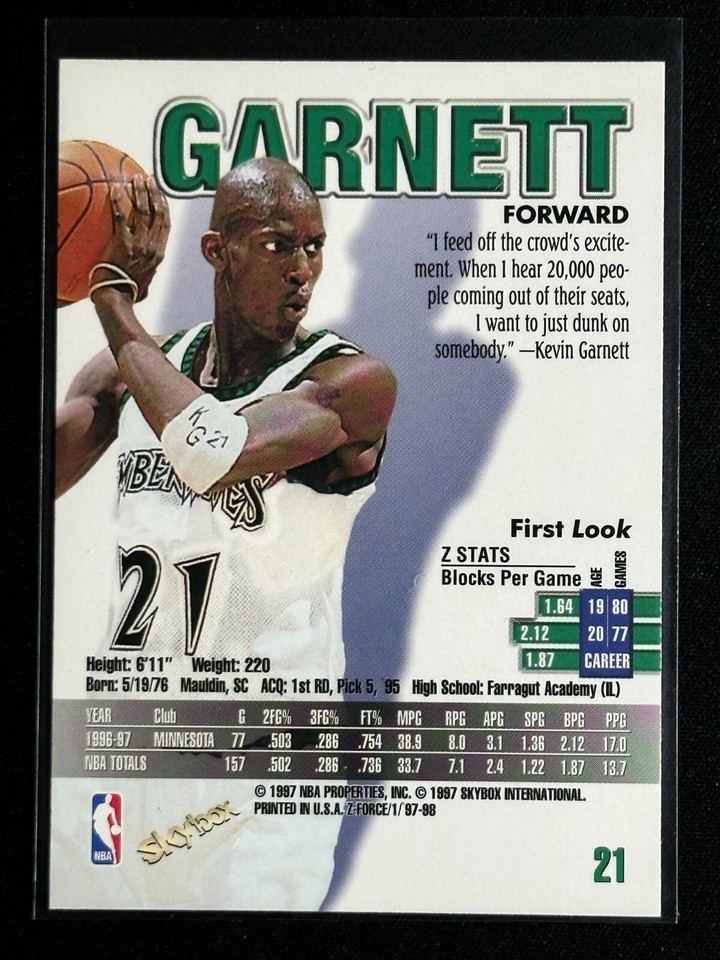 1997 Skybox Z-Force Kevin Garnett #21 Celtics Timberwolves HOF 2 | eBay