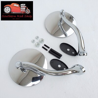 4" Swan Neck Side Round Side Mirrors Stainless Chrome Hot Street Rod ...