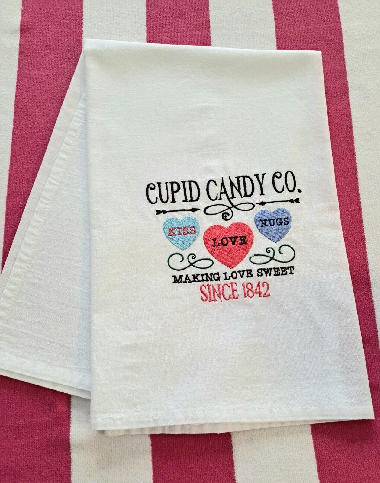 Kitchen Flour Sack Valentine's Day Towels Set Of 2 Embroidered Cupid ...
