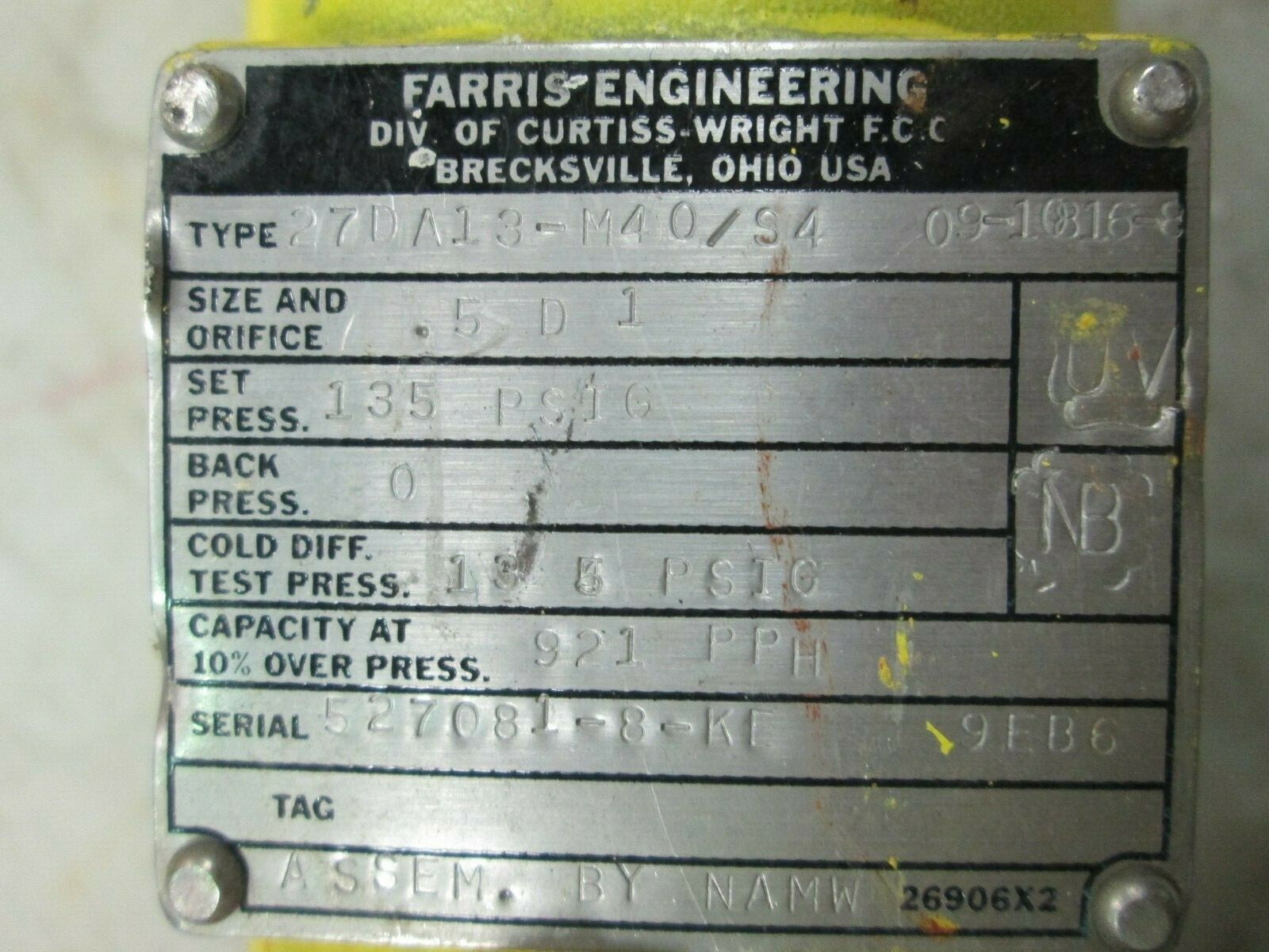 Farris S/S CF8M PSV Type: 27DA13-M40/S4 1/2" Inlet 1" Outlet Orifice D1 ...