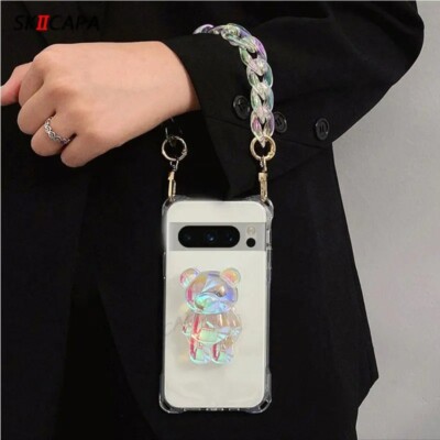 Google Pixel 7A Bear Phone Soft Case Transparent Silicone Wrist Chain ...
