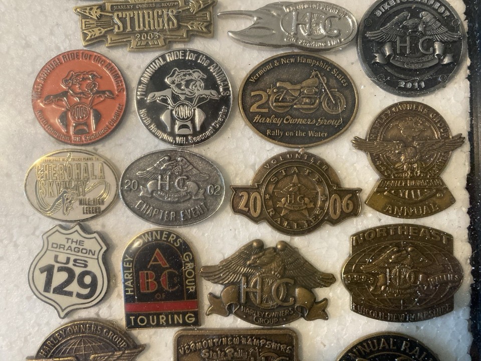 HOG Harley Davidson Owners Group Patches Pins Ladies Pins Rally Framed ...