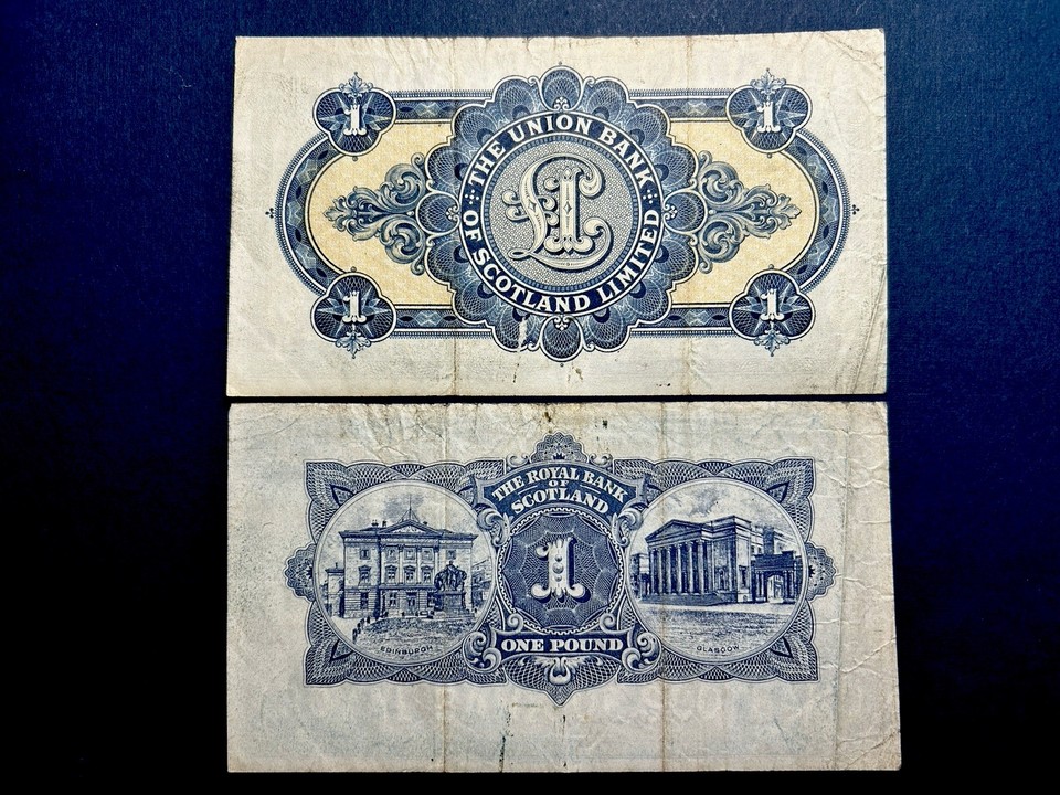 Lot 1944 Scotland: Royal Bank, Union Bank: 1 Pound, Two F And VF Notes ...