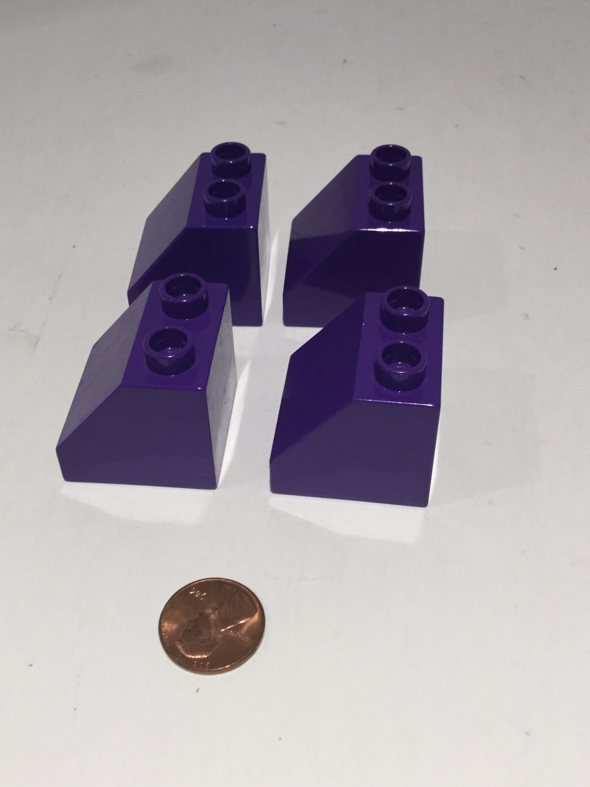 Set of 4 Lego Duplo Block Dark Purple 2x2x2 Slope Ramp Brick Building ...