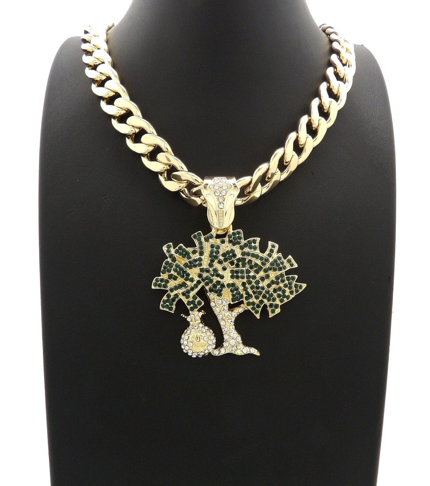 HIP HOP FULL ICED MONEY TREE PENDANT WITH 11mm 20" CUBAN CHAIN GOLD ...