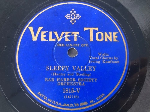 Bar harbor Society Orchestra – 78rpm Single 10-inch Velvet Tone Records ...