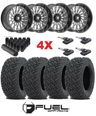 20X12 BLACK MILLED WHEEL TIRE FUEL 35 12.50 20 1500 SIERRA SILVERADO ...