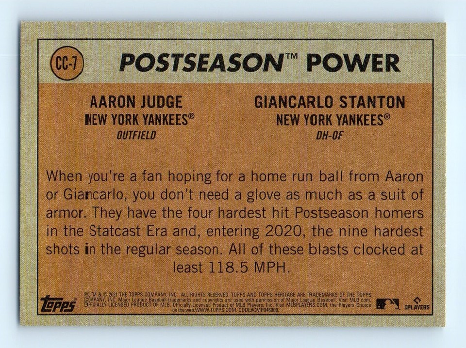2021 Topps Heritage High Number Aaron Judge/Giancarlo Stanton New York ...