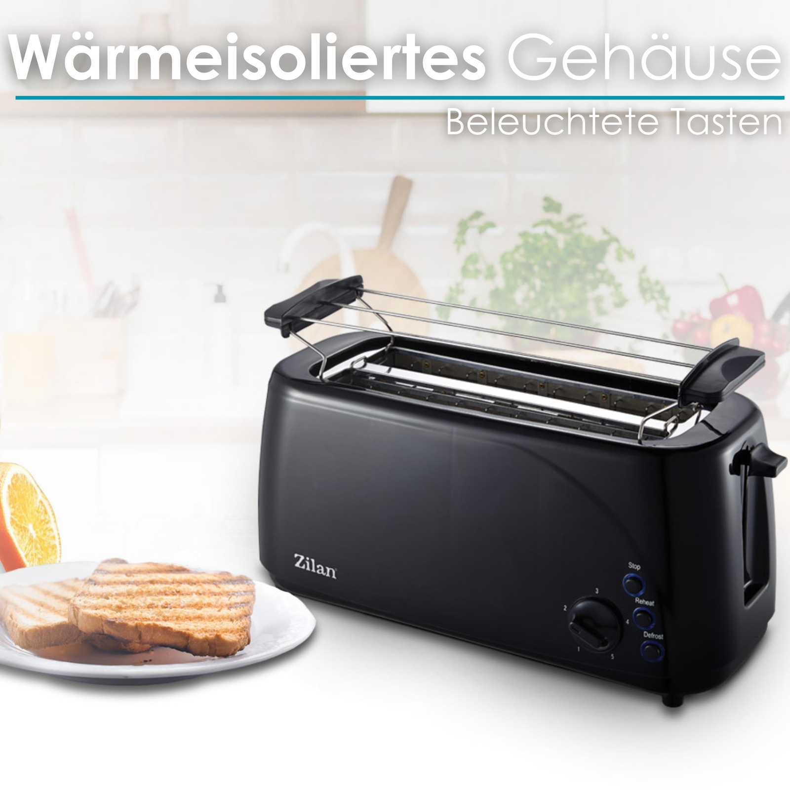 Toaster Langschlitz 4 Scheiben Toastautomat XXL Toaster Krümelschublade ...