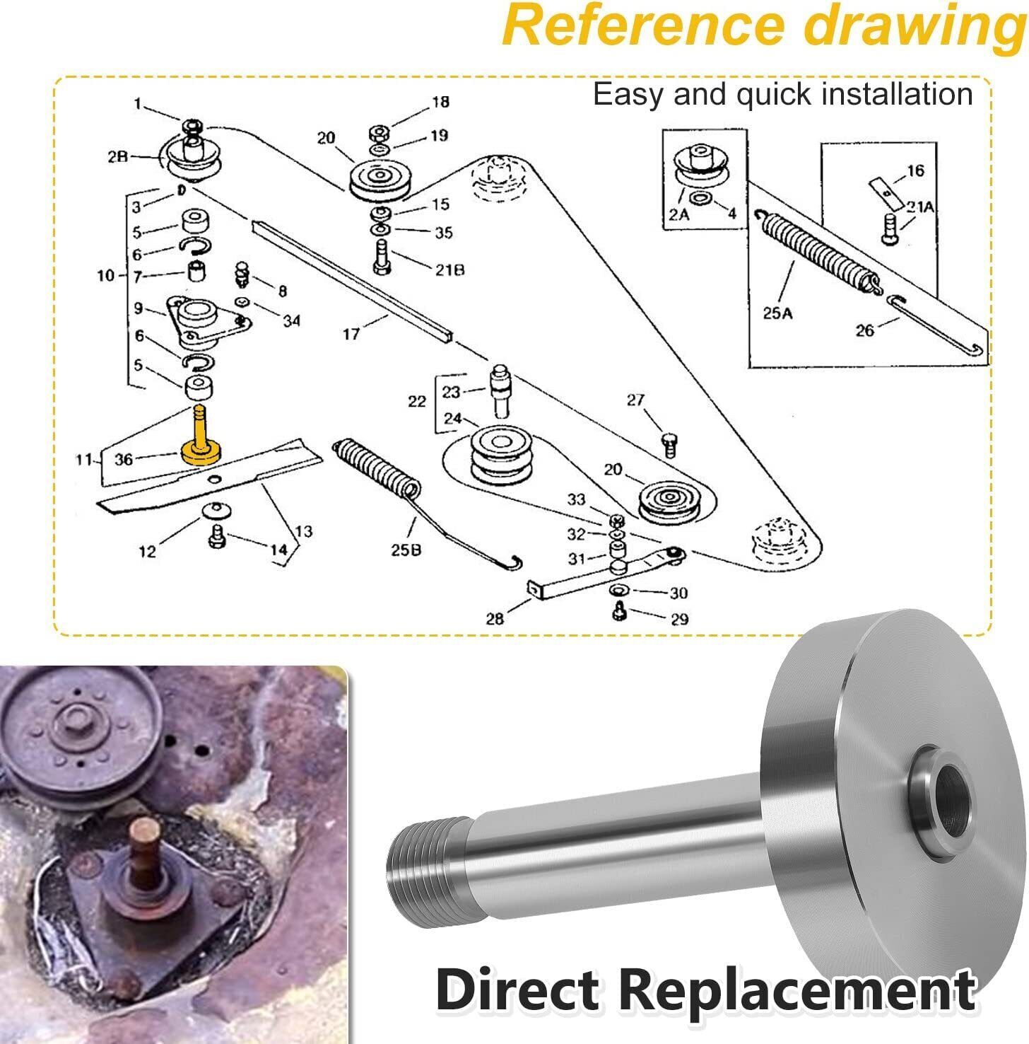 AM39912 Deck Drive Spindle Shaft For John Deere Mower Deck Blade ...