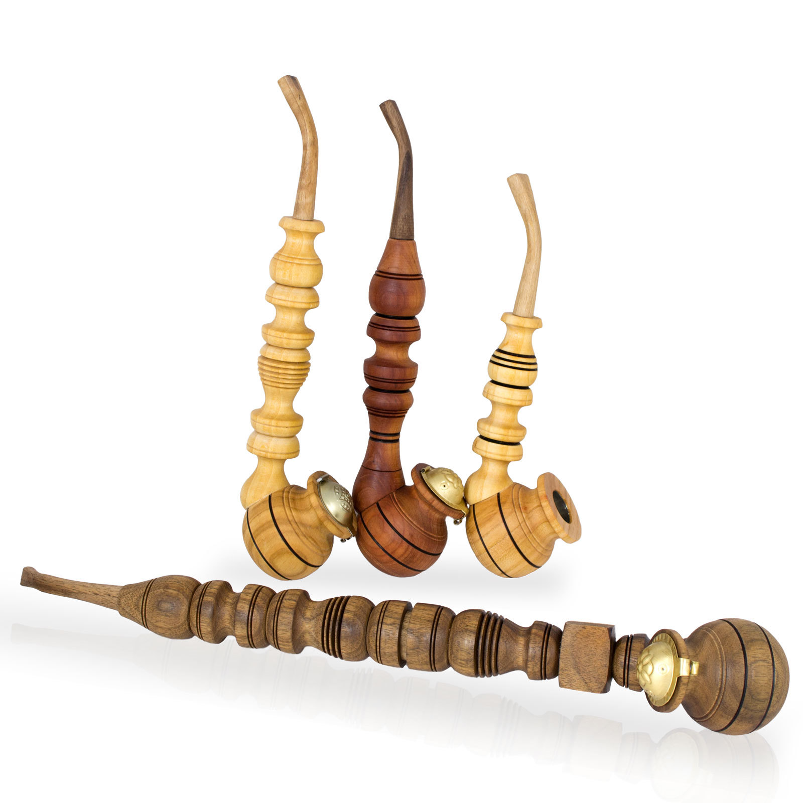 4pcs Wooden Smoking Pipes ECO Walnut Cherry Wood Tobacco Pipe HAND ...