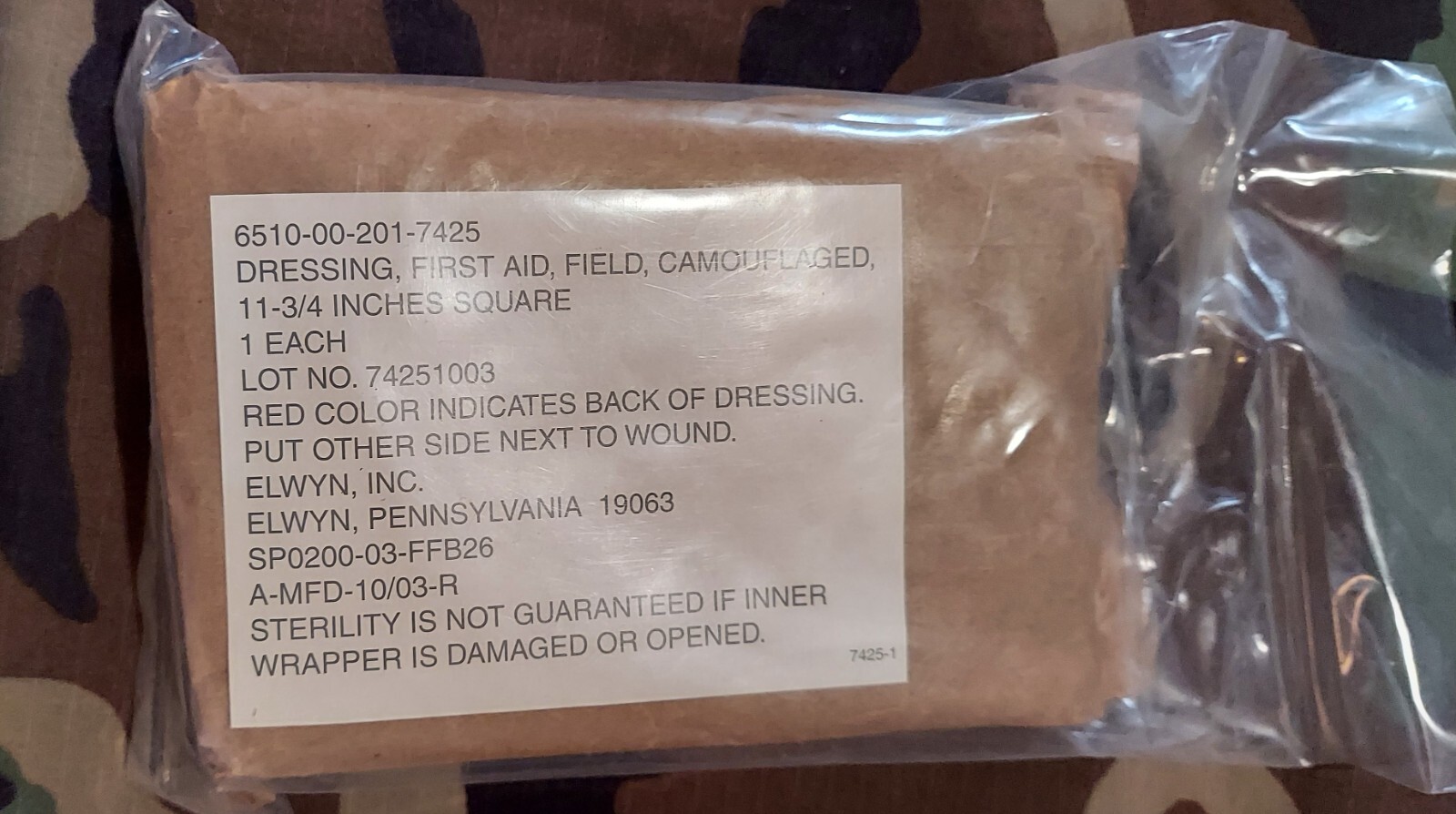 USGI Military First Aid Field Dressing 11 3/4 Square NSN 6510-00-201 ...