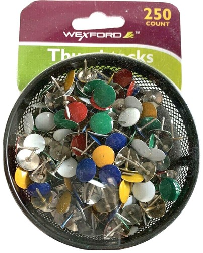 Thumbtacks With Mesh Holder Dish Assorted Colors Thumb Tacks, 250 Count ...