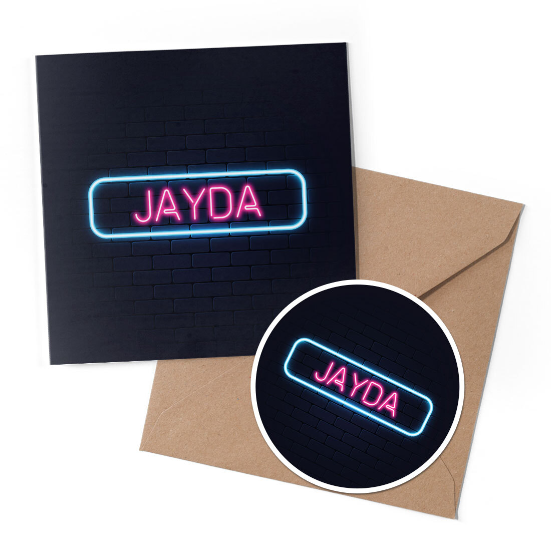 1 x Greeting Card & 10cm Sticker Set - Neon Sign Design Jayda Name ...