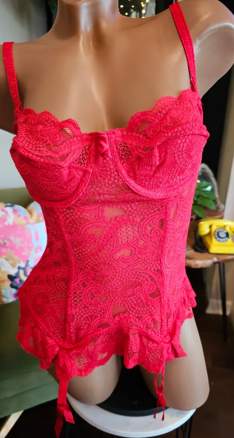 Victoria Secret Red Corset Bustier Garter Straps 36c Gem