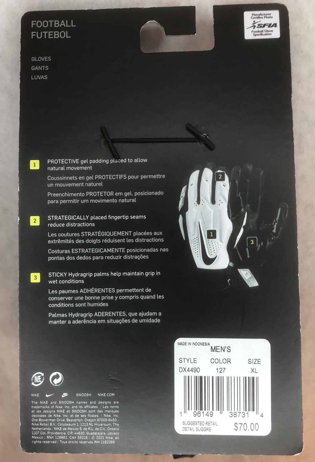 Nike+Defensive+Tackle+Football+Gloves+White%2FBlack+DX4490-127+Men%E2 ...