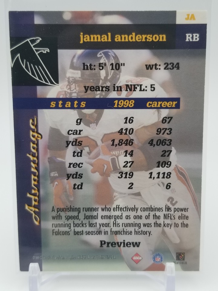 1999 Collector's Edge Preview Jamal Anderson Atlanta Falcons #JA | eBay