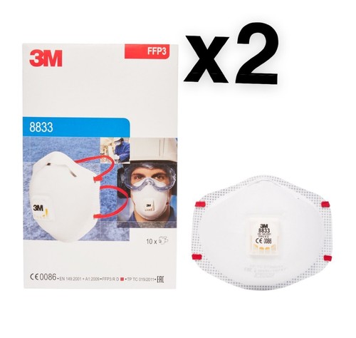 3M 8833 Face Mask With FFP3 Protection- 2 Boxes x 10 (10 Per Box)- FREE ...