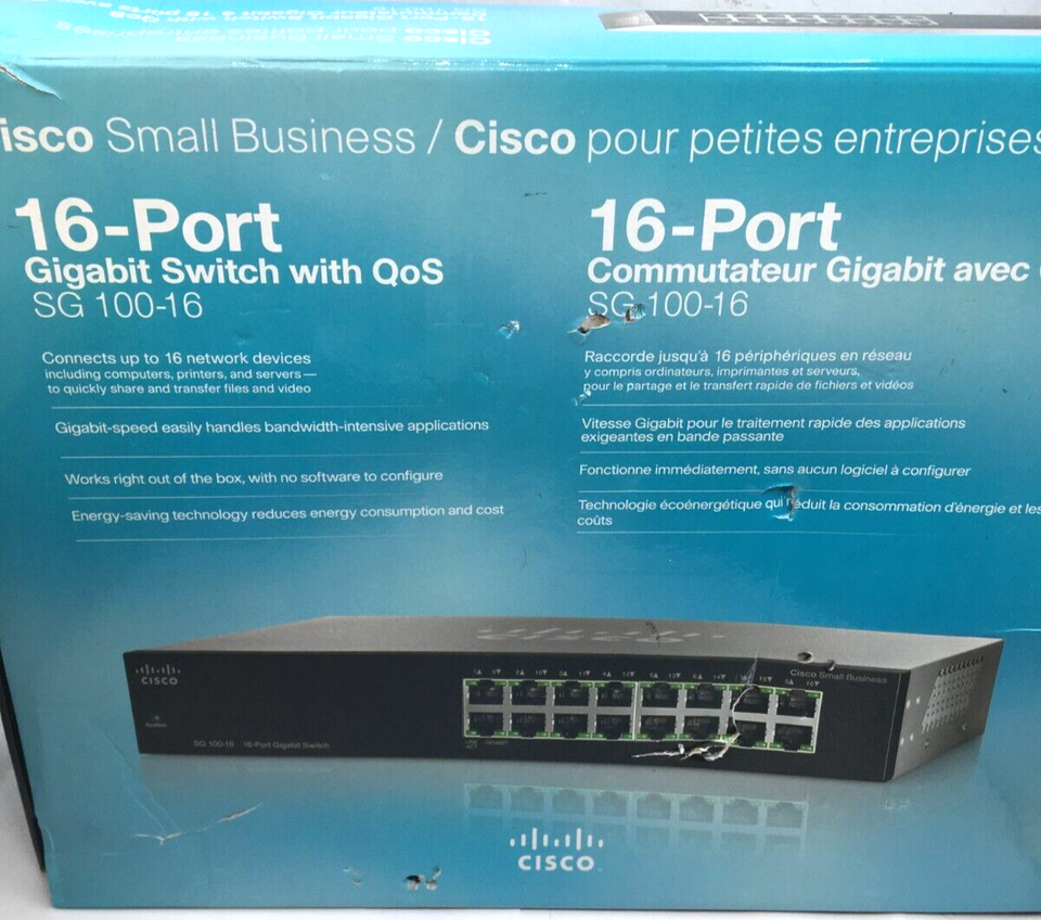Cisco 16 Port Gigabit Switch With QoS SG100-16 New | eBay
