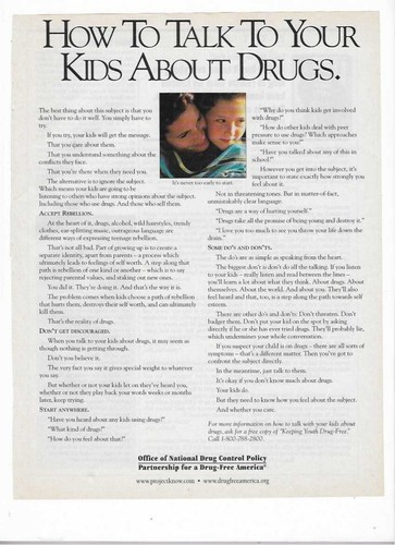 Office National Drug Control Policy Talk To Your Kids About Drugs 1999 ...