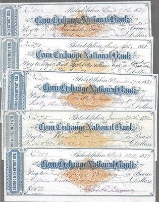 5 Philadelphia Bank Checks 1879-1881 RN-G1 | eBay