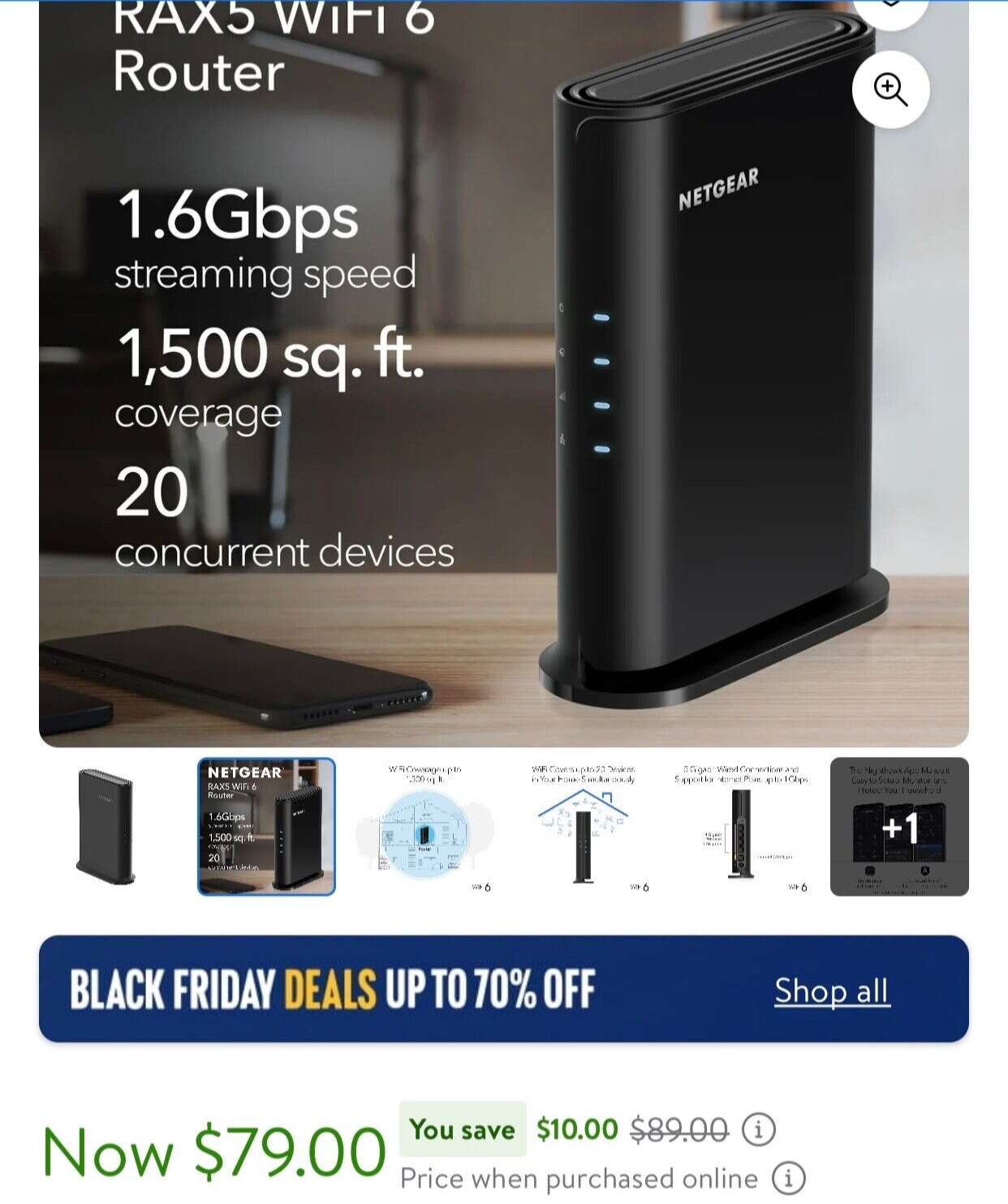 NETGEAR AC1600 Dual Band Wi-Fi Gigabit Router - Black (D6400100NAS) for ...