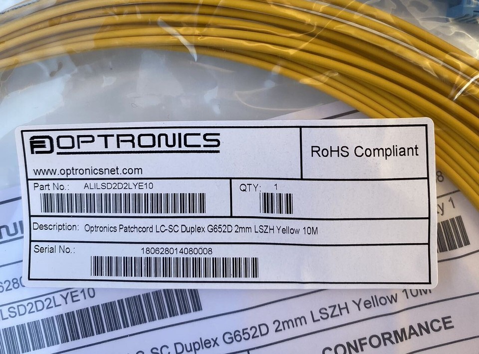 OPTRONICS PATCHCORD LC-SC DUPLEX G652D 2mm LSZH Yellow 10M | eBay