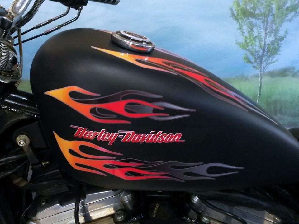 Motorcycle flame decals - 7pc set - Tangerine/Cherry/Smoke for Harley ...