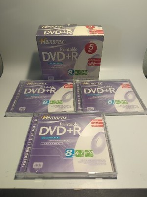 3X Memorex 8x 4.7GB Printable DVD+R Blank Disc Recordable Media New w ...